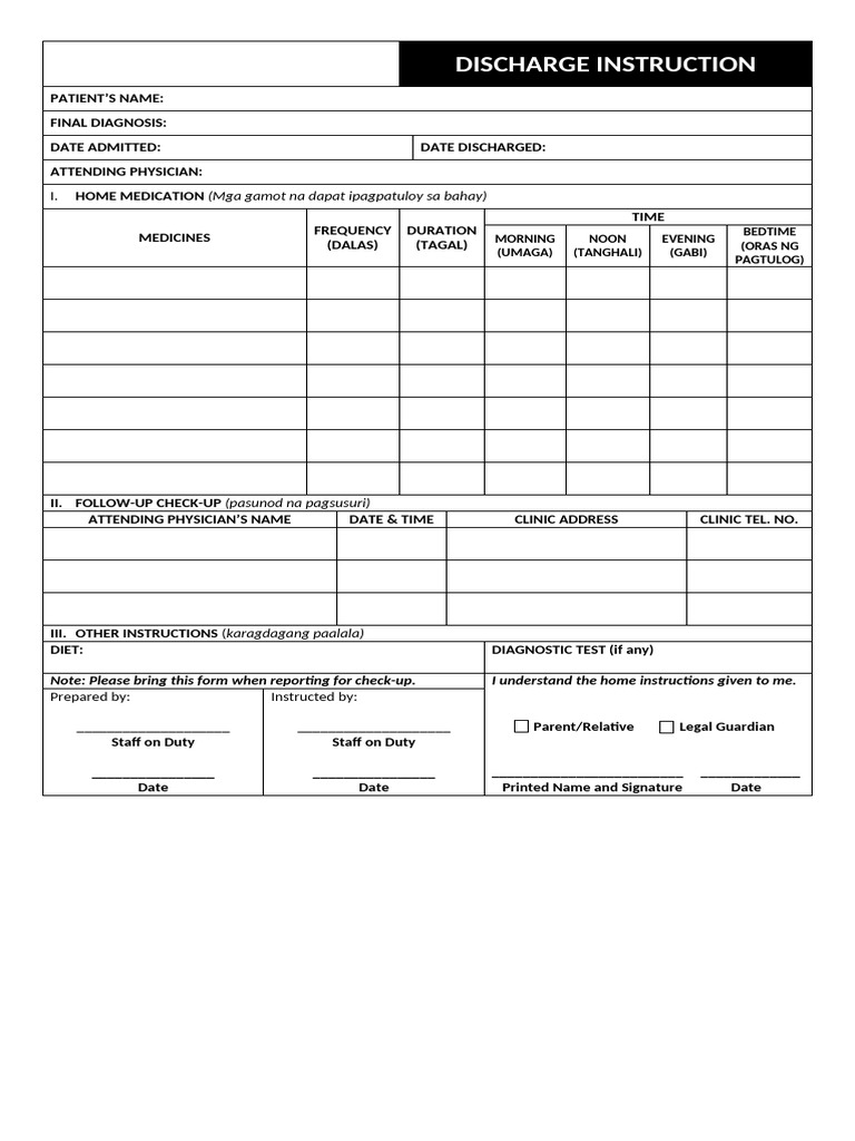 Discharge Instruction Form | PDF