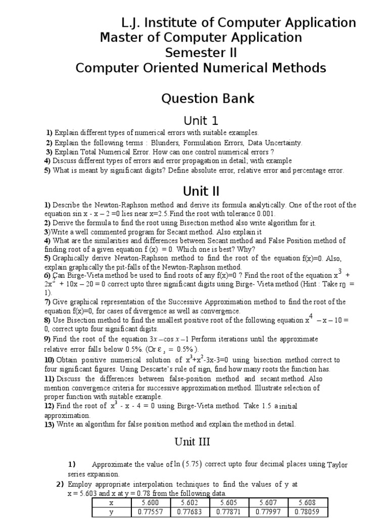 Question Bank Conm-Final | PDF | Interpolation | Numerical Analysis