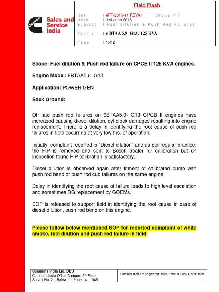 Ff-2016-11-Rev0-Push Rod Failure CPCB II 125 Kva 1 | PDF | Engines ...