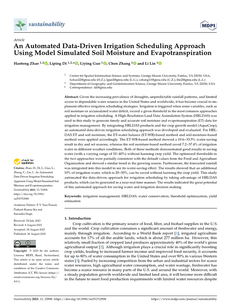 An Automated Data-Driven Irrigation Scheduling Approach Using Model Simulated Soil Moisture and ...
