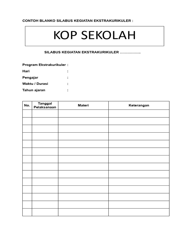 Contoh Blanko Silabus Kegiatan Ekstrakurikuler | PDF