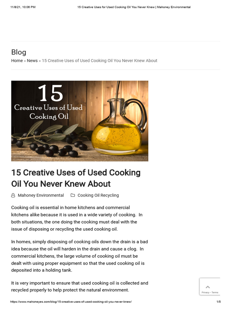 15 Creative Uses For Used Cooking Oil You Never Knew - Mahoney ...