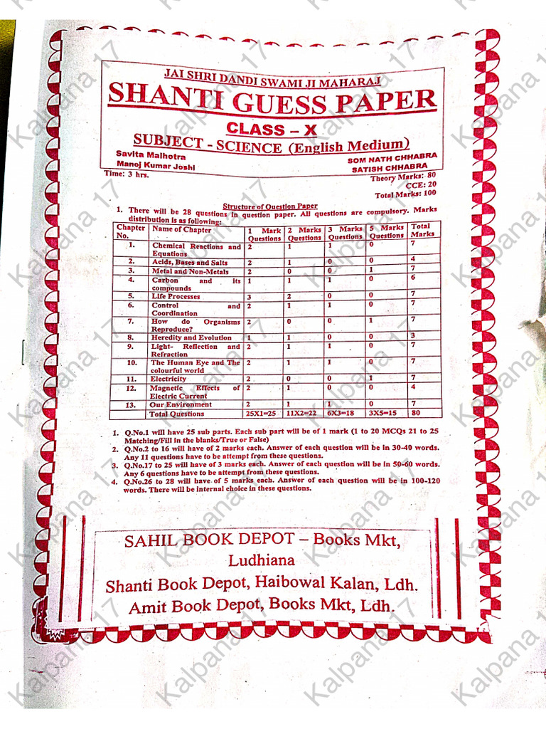 Shanti Guess Paper Science | PDF