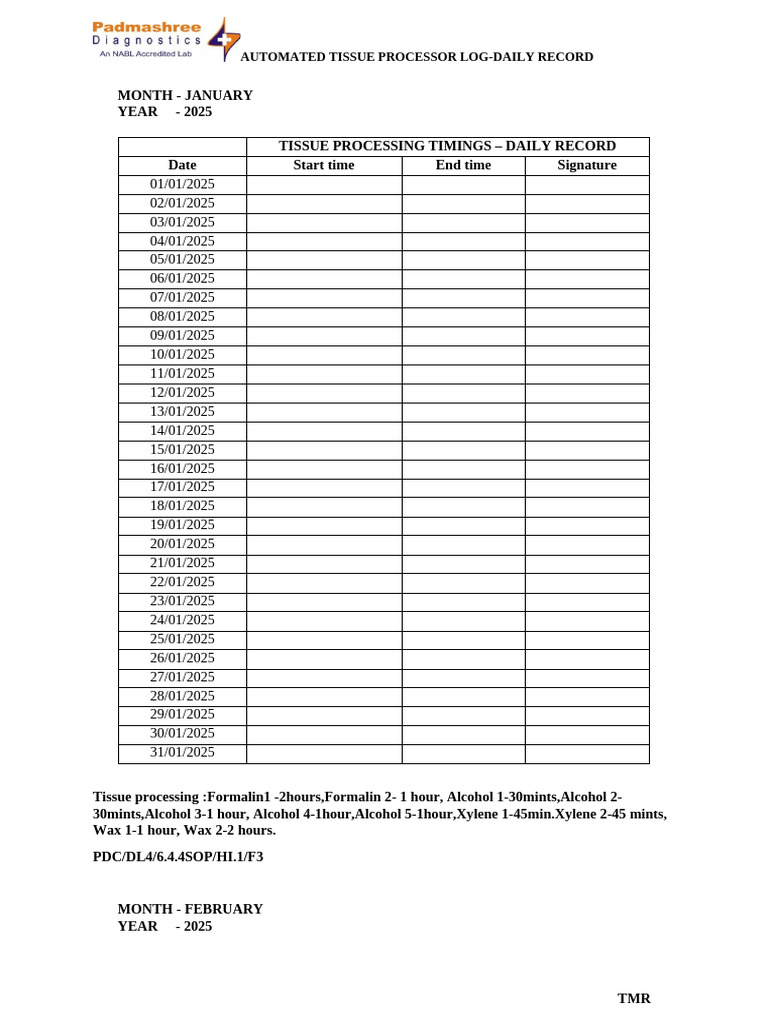 6.pdcdl46.4.4hi-1f3 Automated Tissue Porcessing Log-Daily Record | PDF