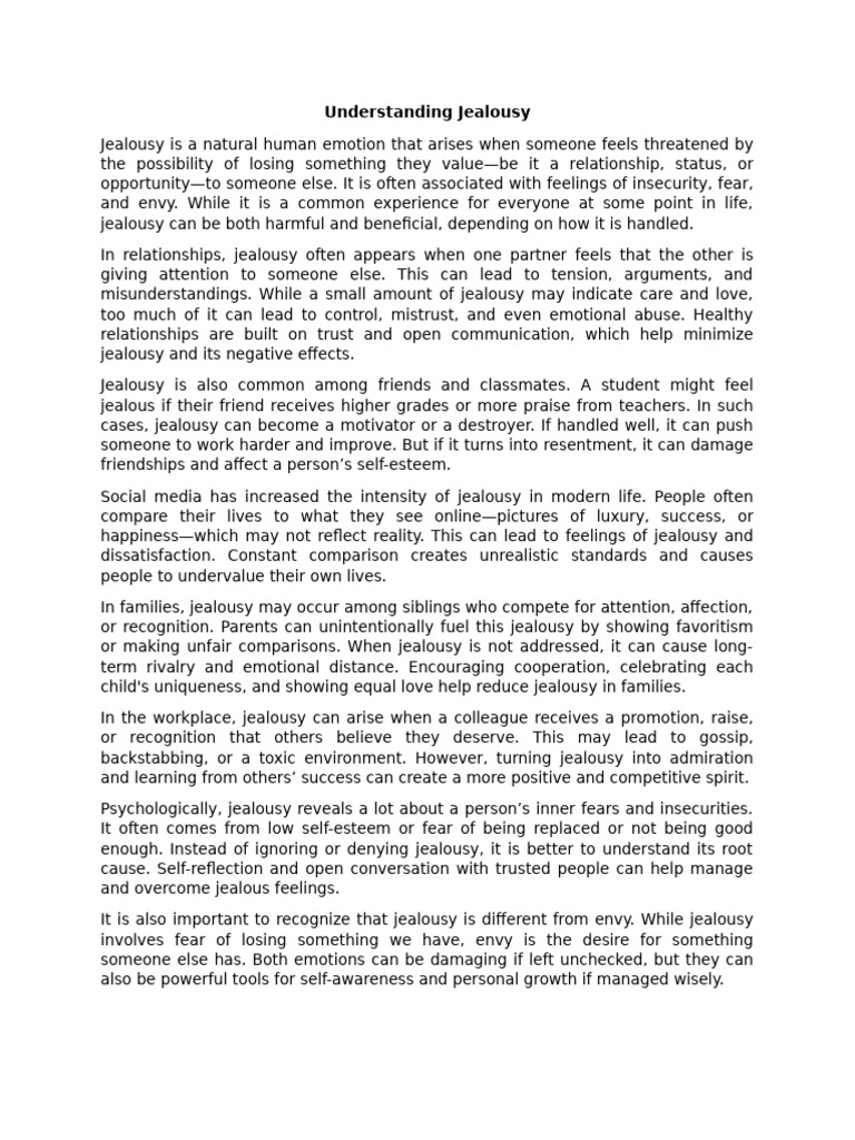 Understanding Jealousy | PDF | Jealousy | Envy