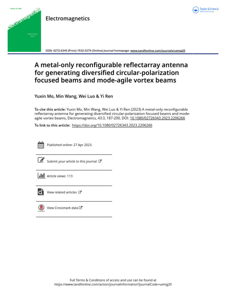 A Metal-Only Reconfigurable Reflectarray Antenna For Generating ...