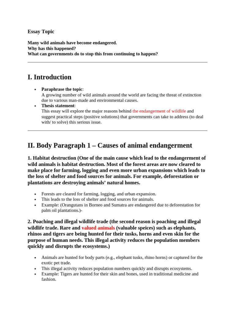 Essay Topic - Endangered Animals | PDF | Endangered Species ...