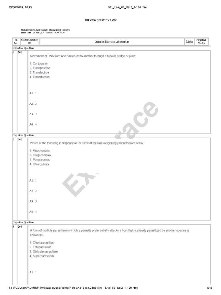 ICAR AIEEA JRF Agri Business Management 2024 Shift 2 | PDF