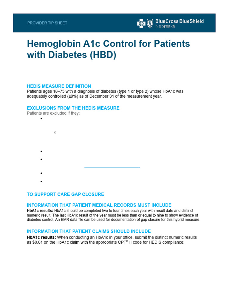 Hemoglobin A1C Control For Patients With Diabetes | PDF | Glycated ...