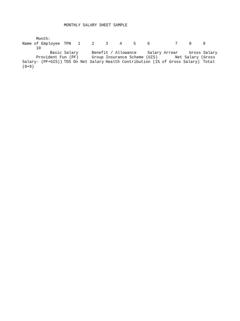 Salary Sheet Template-34542905 | PDF
