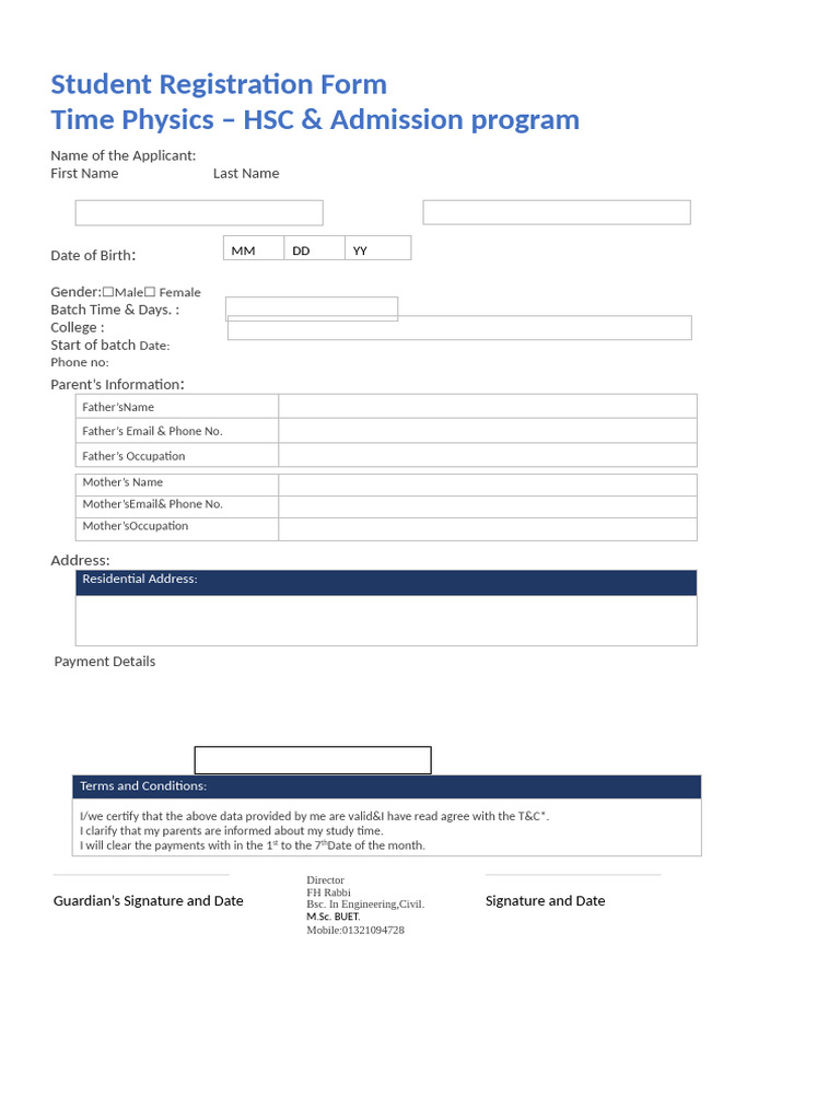Student Admission Form Template | PDF