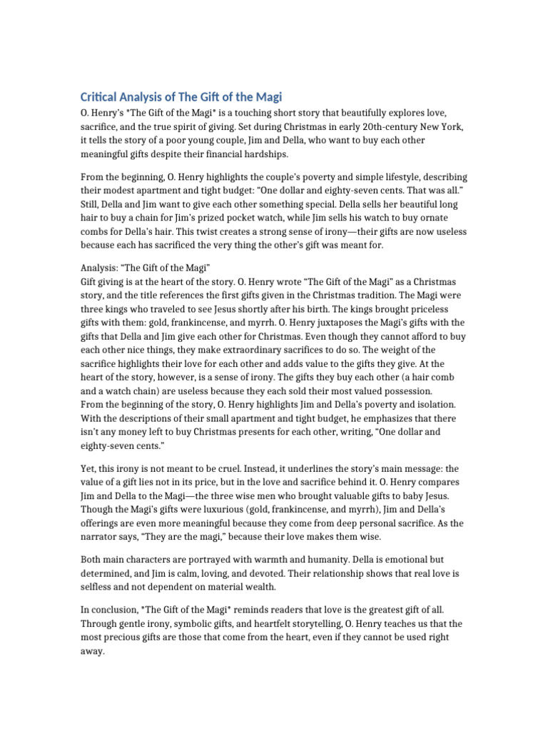 The Gift of The Magi Analysis | PDF | Biblical Magi