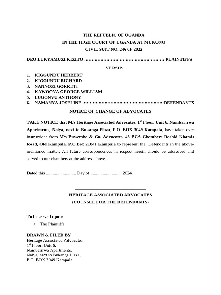 Notice of Change of Advocate | PDF