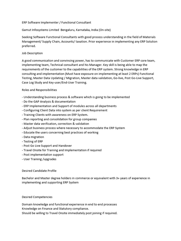 JD - Software Implementer | PDF