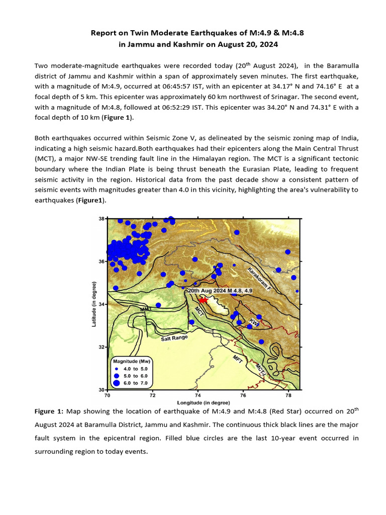 Earthquake Report Kashmir 20-08-24 Mod | PDF | Earthquakes | Geology
