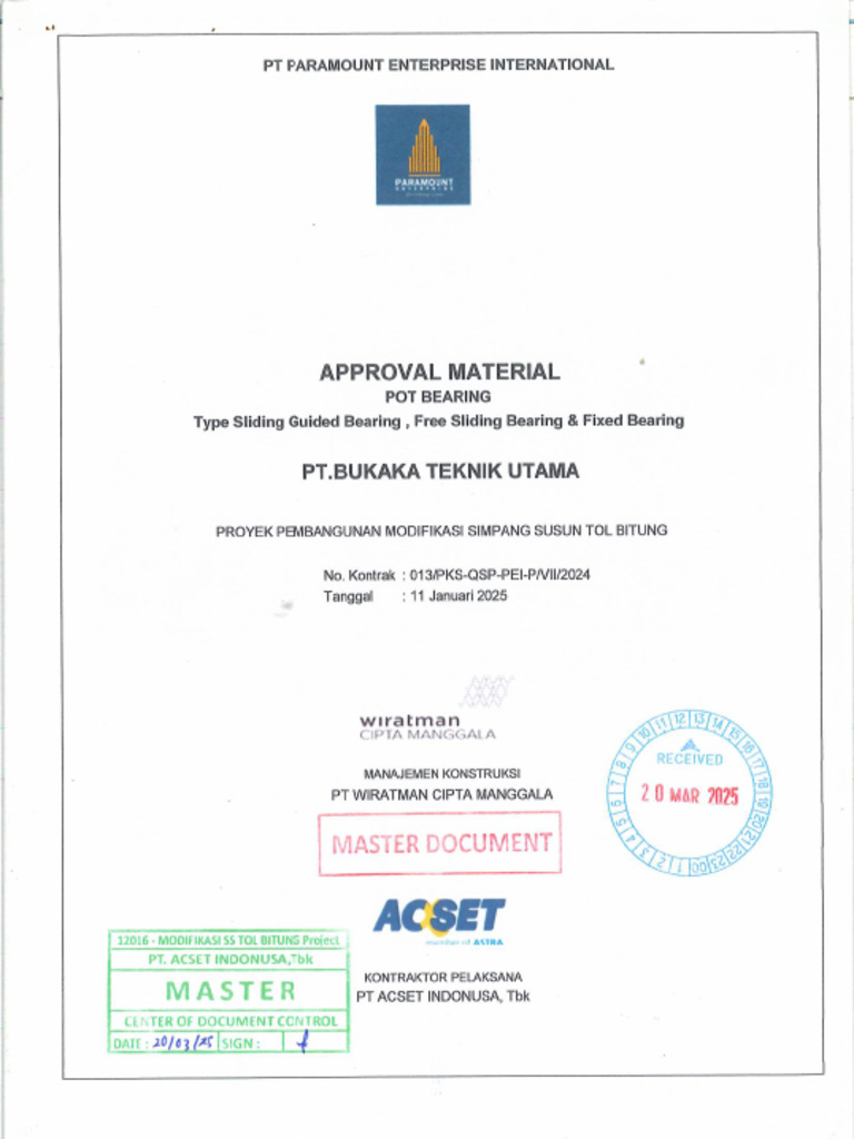 Approval Material Pot Bearing - PT Bukaka Teknik Utama | PDF