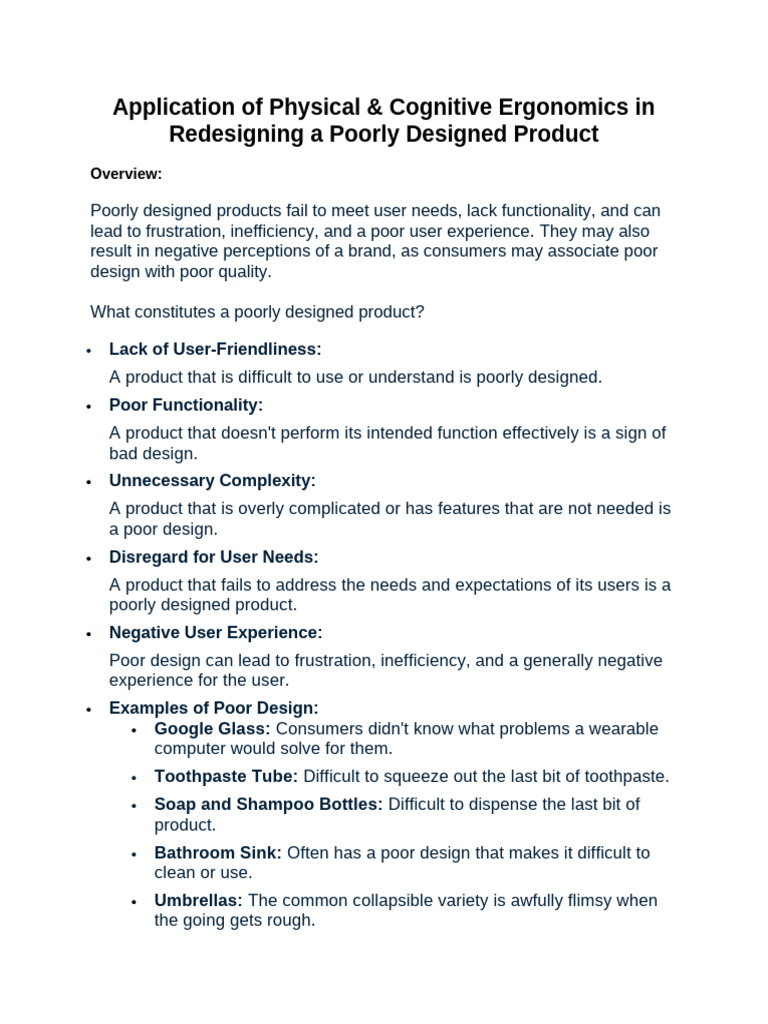 Redesigning Poor Products with Ergonomics | PDF | Usability | Prototype