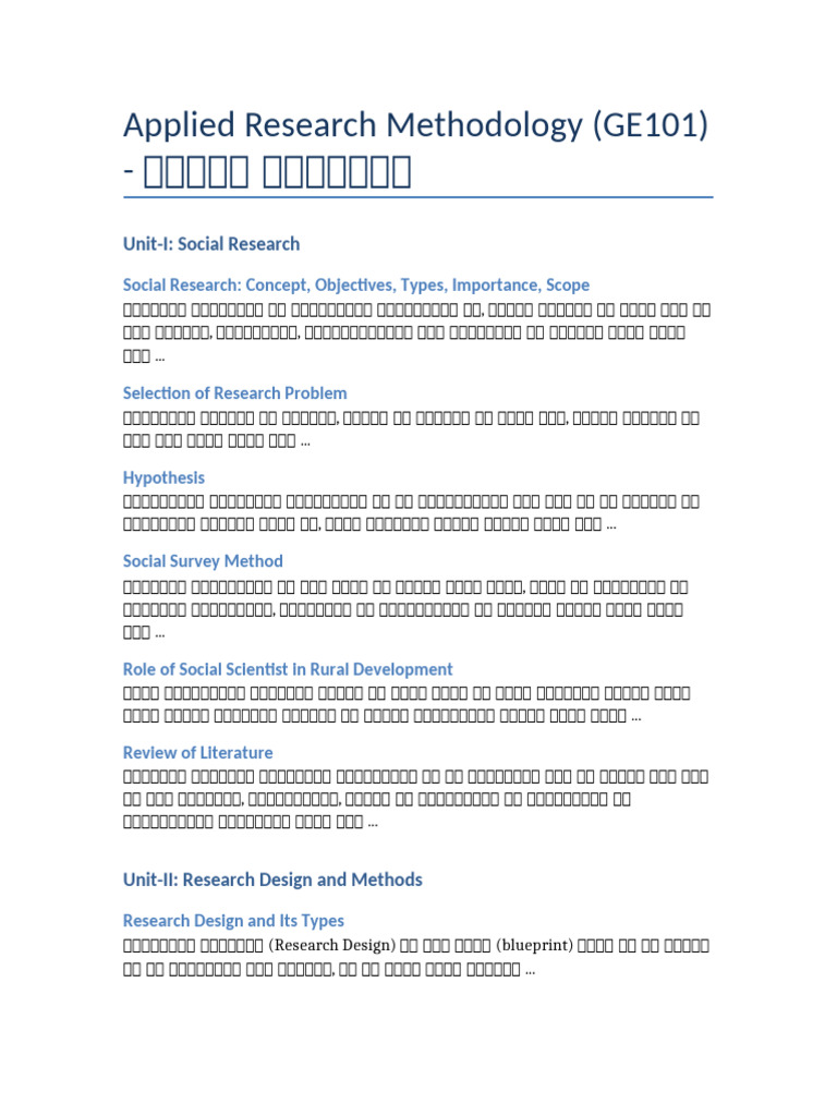 Applied Research Methodology GE101 Unit1 2 Hindi | PDF
