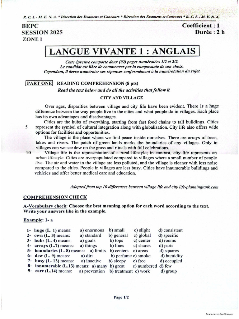 BEPC 2025 Sujets D'anglais - 250529 - 092543 | PDF