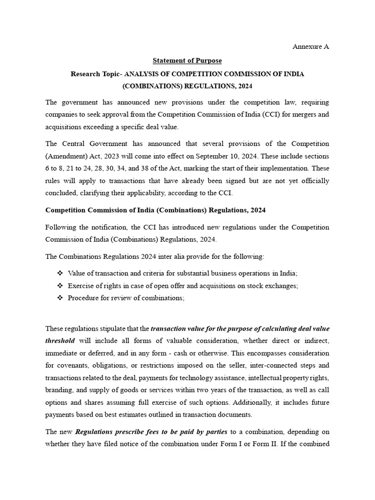 Statement of Purpose - CCI | PDF | Mergers And Acquisitions | Option ...