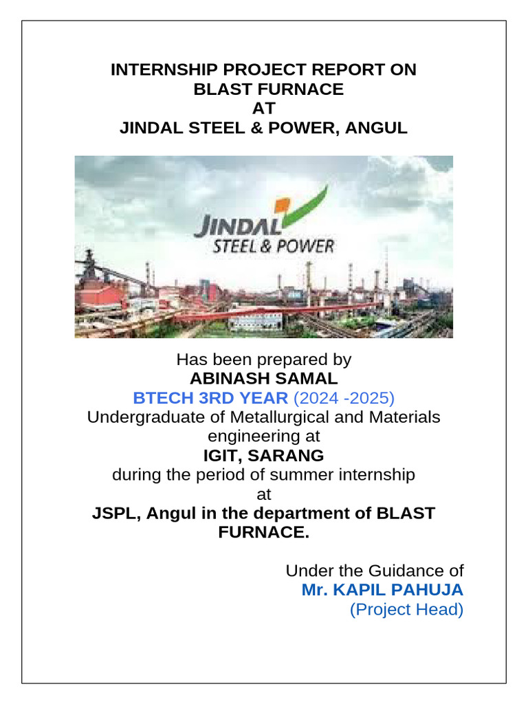 Blast Furnace Operations at JSPL Angul | PDF | Steelmaking | Blast Furnace