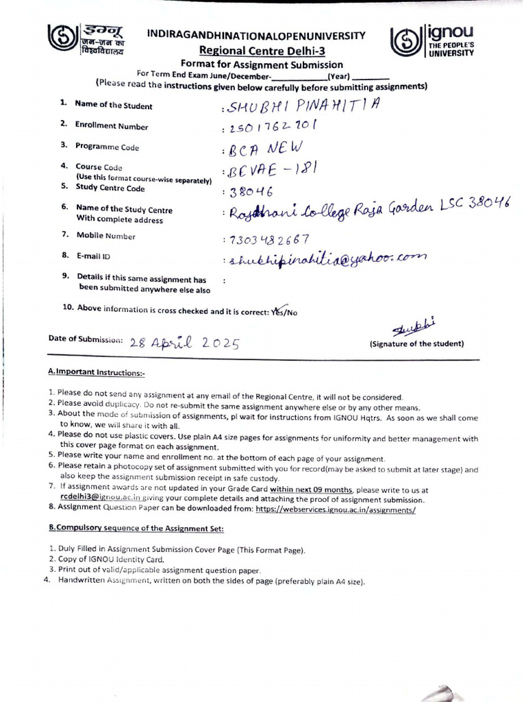 Shubhi Pinahitia BEVAE-181 | PDF