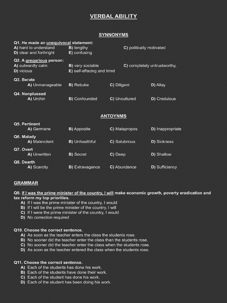 Verbal Ability | PDF