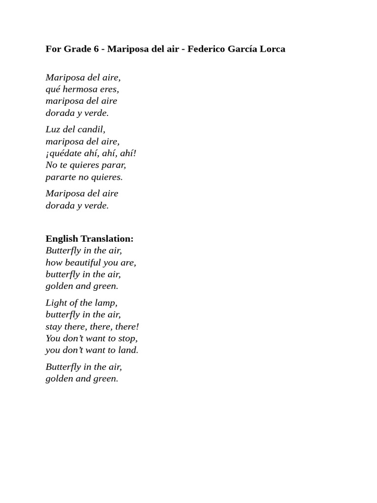Lorca's "Mariposa del Aire" Poem | PDF