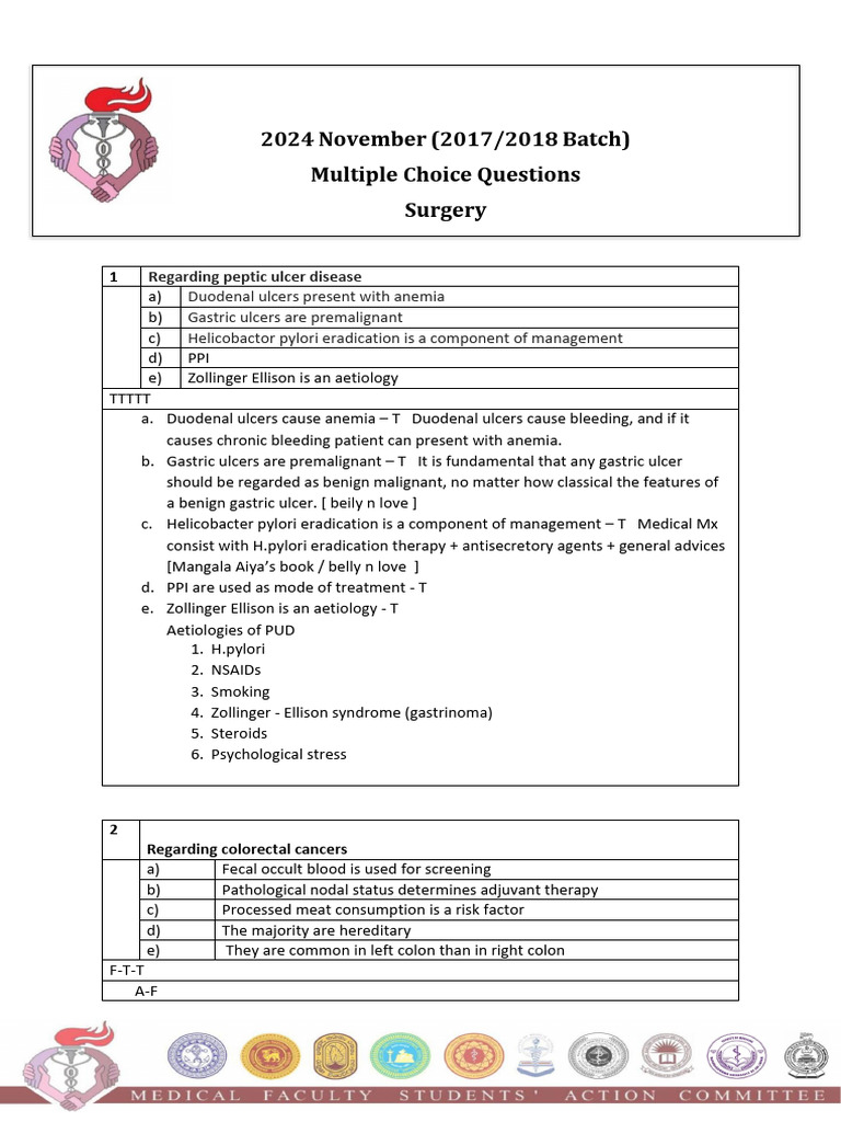 Surgery Final MBBS Exam 2024 November | PDF | Colorectal Cancer ...