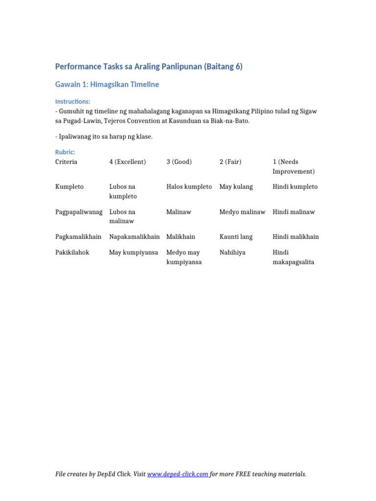 Performance Tasks AP Grade6 | PDF