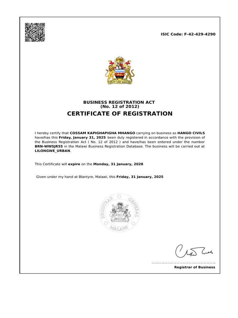 BRN WWSJR55 Business Registration Certificate... | PDF