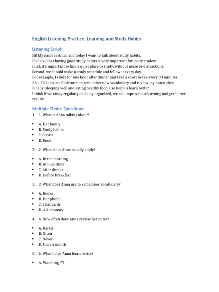 Listening Practice Study Habits | PDF