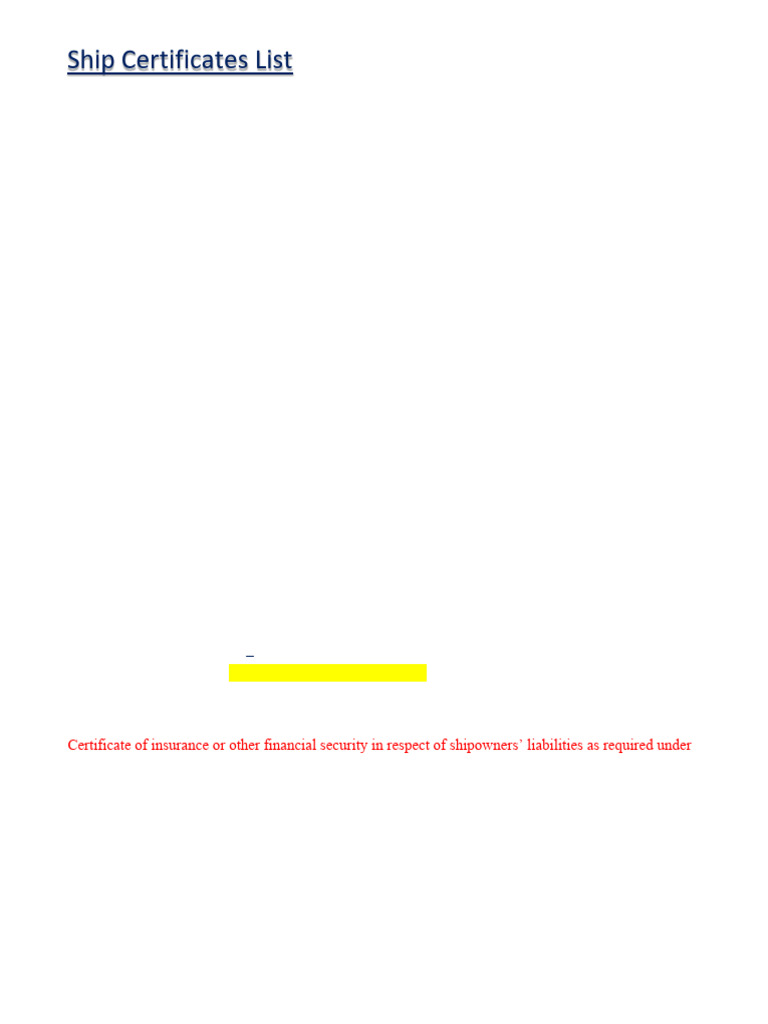 List of Ship Certificates Required | PDF | Ships | Water Transport