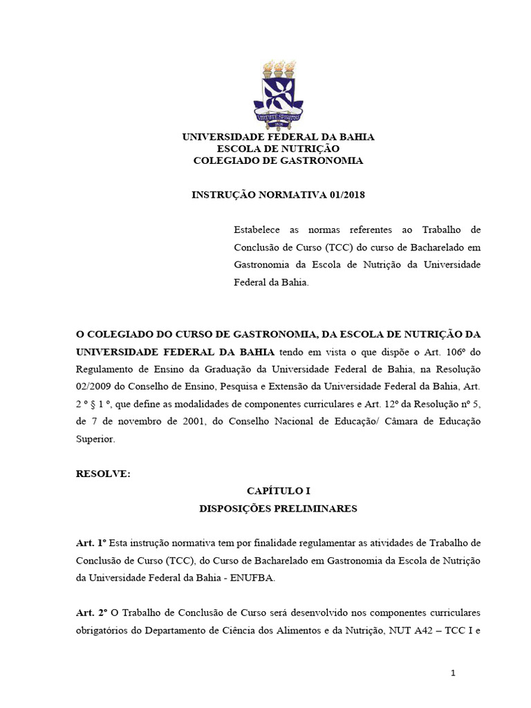 Normas do TCC em Gastronomia UFBA | PDF | Diploma de bacharel ...