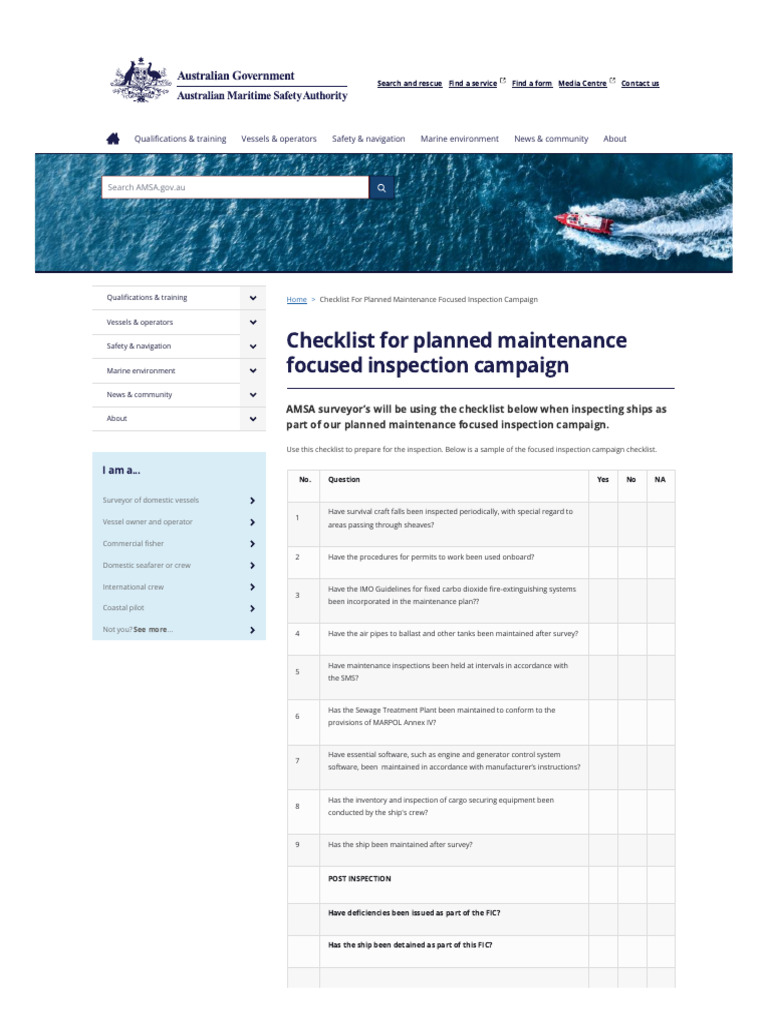 WWW Amsa Gov Au Checklist Planned Maintenance Focused Inspection ...