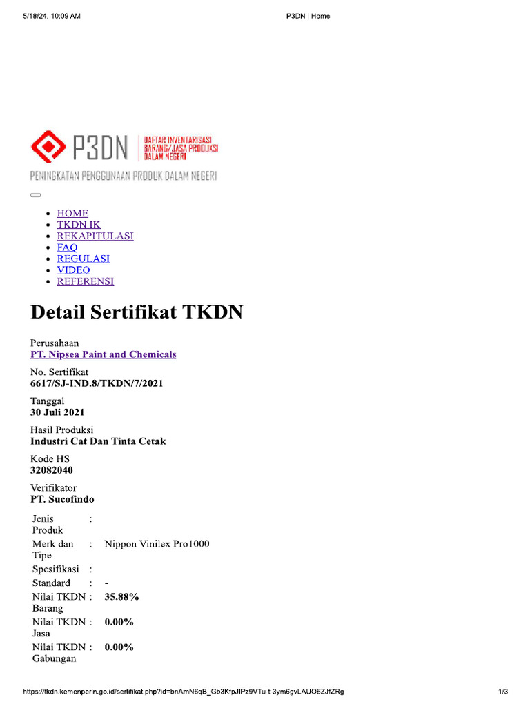 P3DN - Home Sertifikat Nippon Vinylek Pro 1000 | PDF