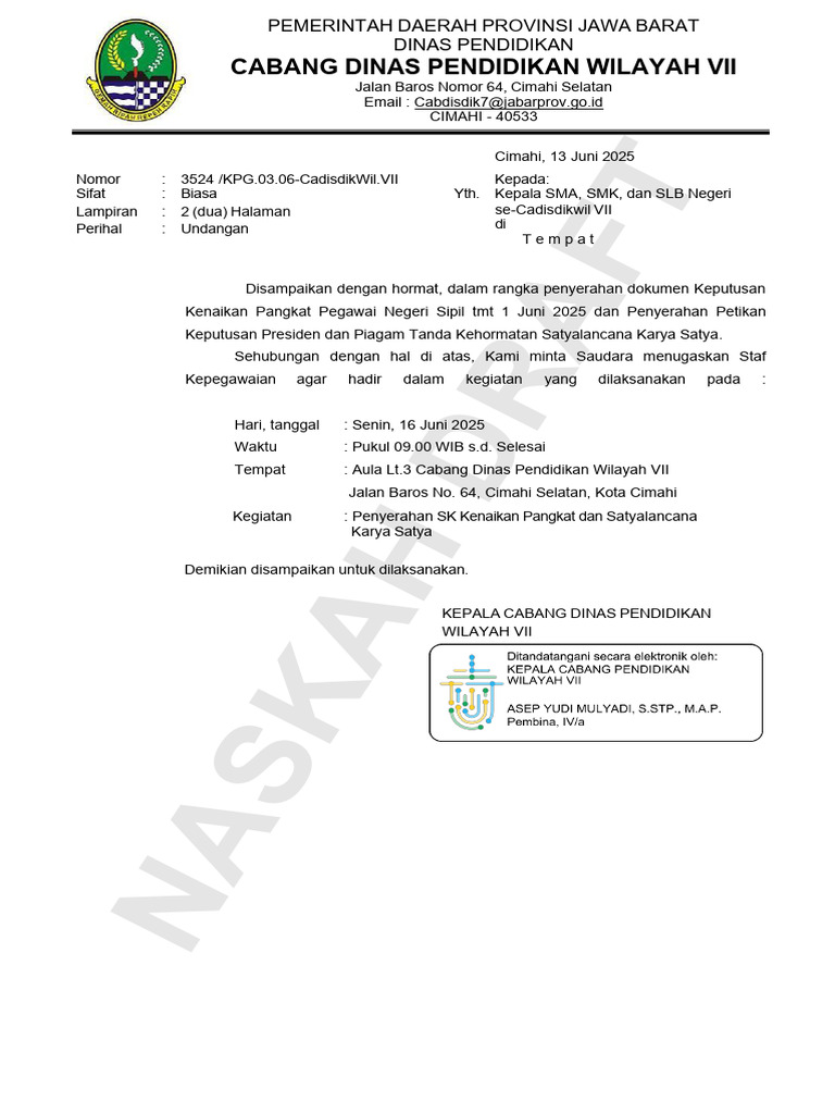 Naskah Draft: Cabang Dinas Pendidikan Wilayah Vii | PDF