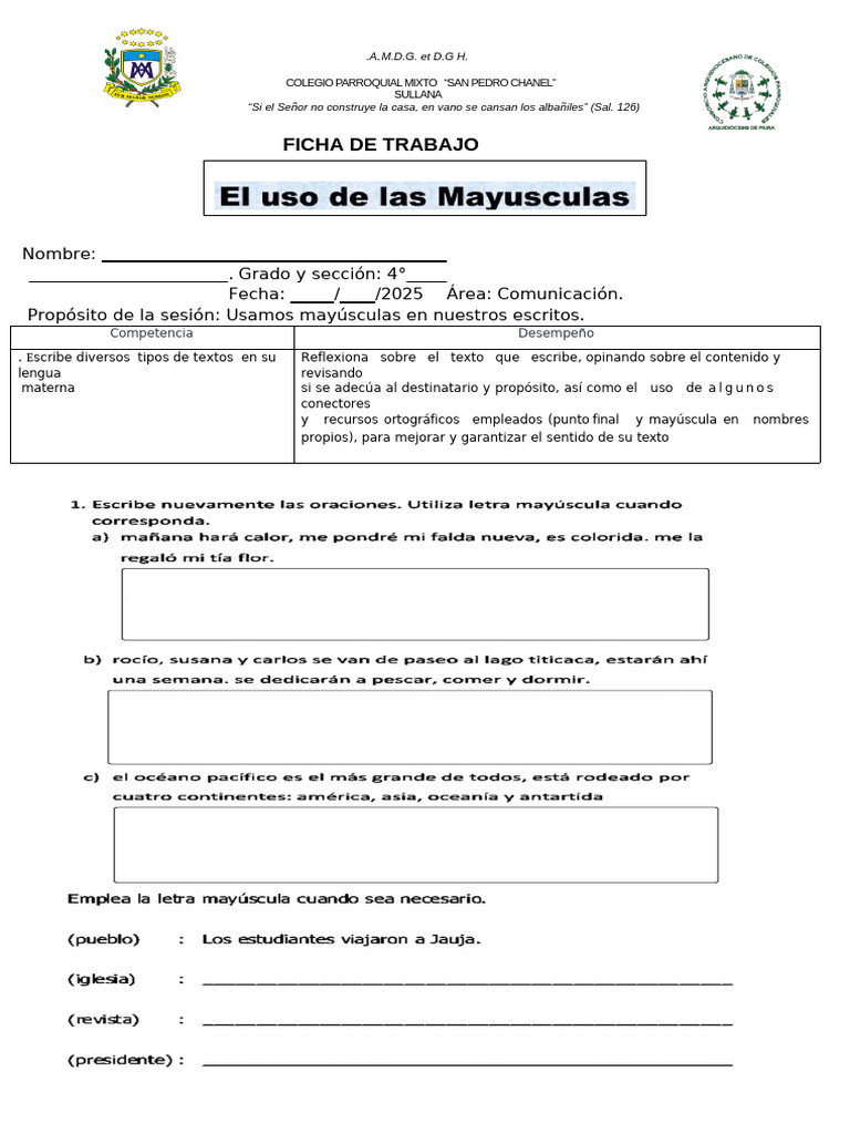 Uso de Mayúsculas en Escritura Escolar | PDF