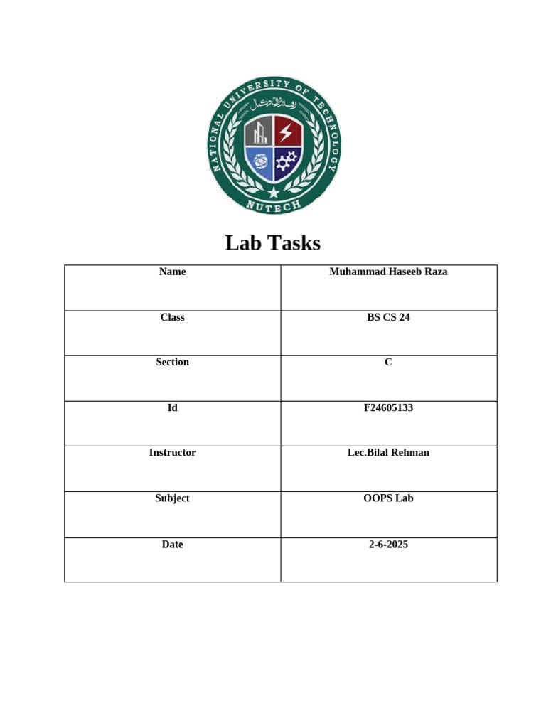 Lab Tasks Oops Week 14 Muhammad Haseeb Raza F24605133 | PDF | Graphical User Interfaces ...