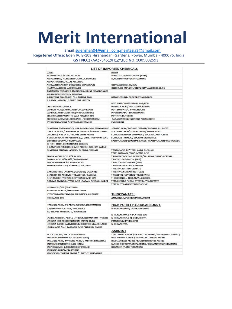 Merit International Product List | PDF
