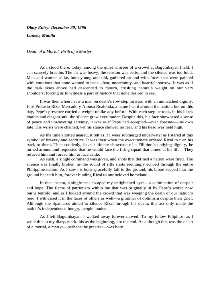 Diary Entry For Rizal's Death 21st Century | PDF