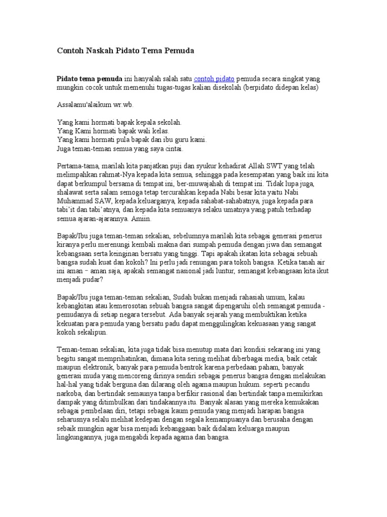 Contoh Naskah Pidato Tema Pemuda | PDF