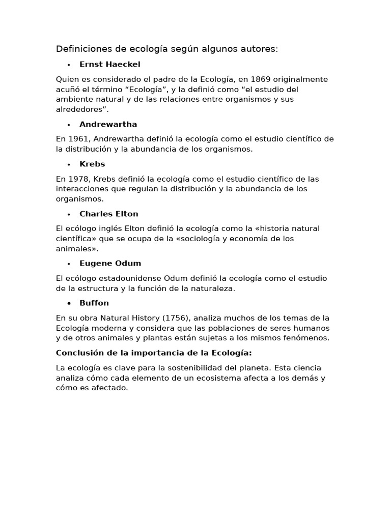 Definiciones de Ecología por Autores | PDF