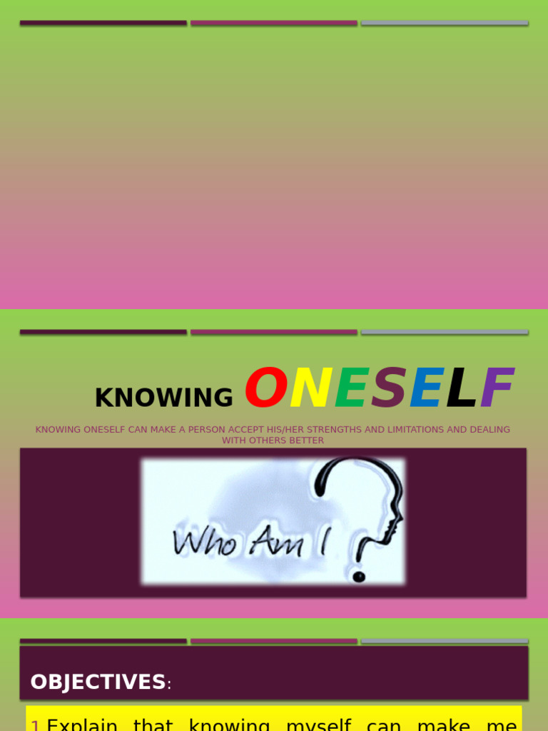 PD Lesson 1 Knowing Oneself | PDF | Self Concept | Thought