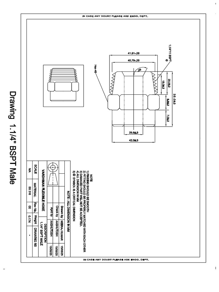 1.25 Inch BSPT Male Drawing | PDF