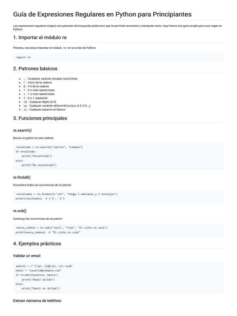 Guía de Regex en Python para Principiantes | PDF