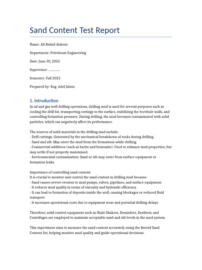 Sand Content Test Report | PDF
