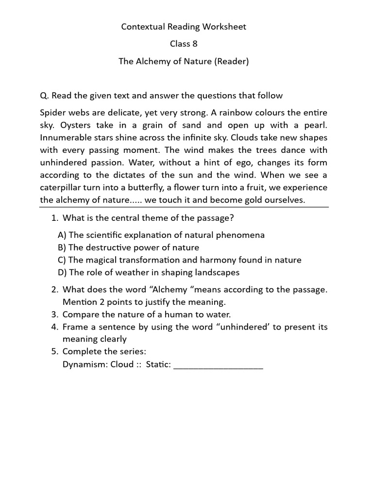 DAVPV - Richa - Srivastava. Class 8 The Alchemyh of Nature | PDF