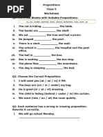 Preposition Worksheet Class4 | PDF