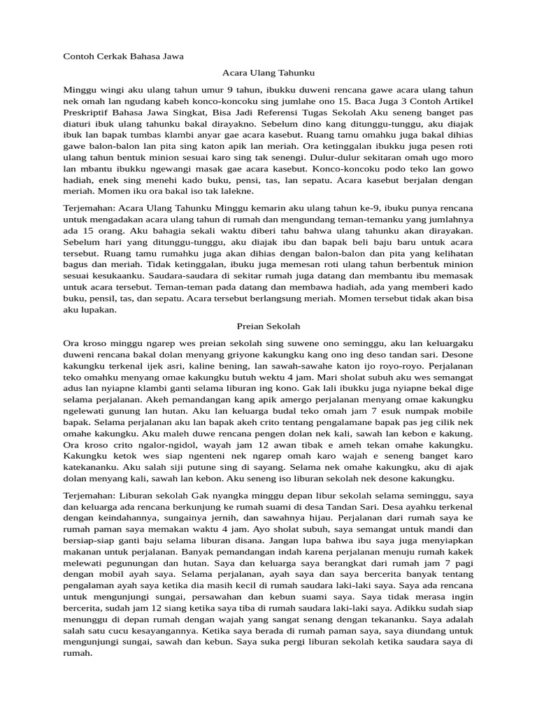 Contoh Cerkak Bahasa Jawa Pendek | PDF
